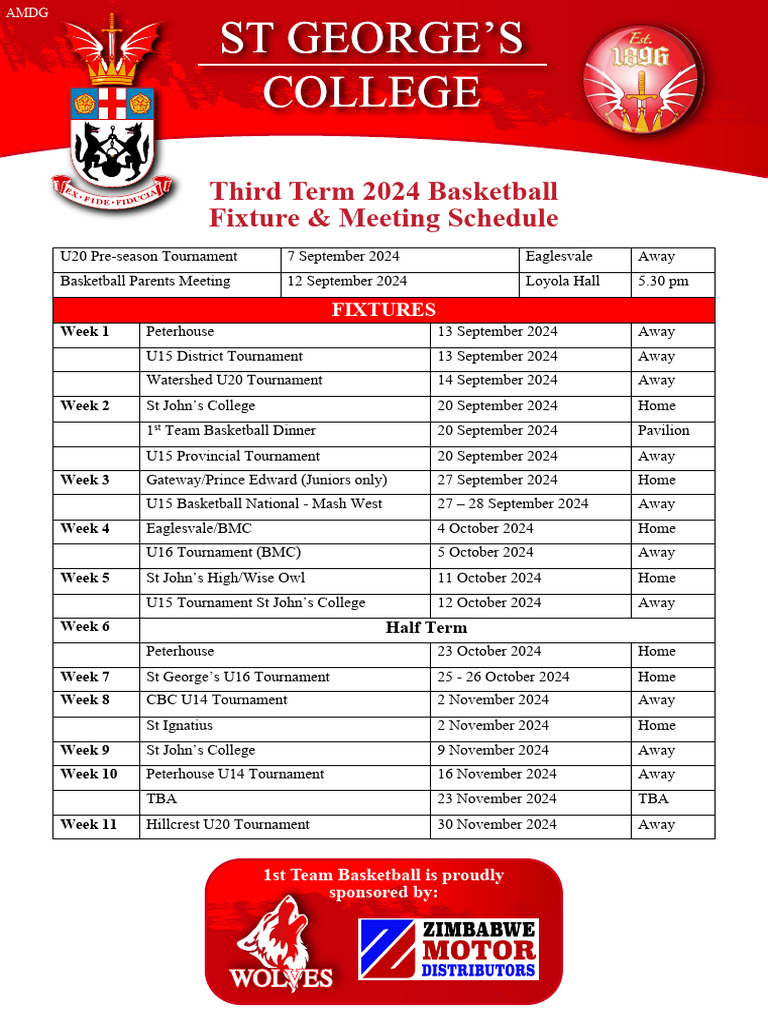 SGC Term 3 2024 Basketball Fixtures & Meeting Schedule | PDF