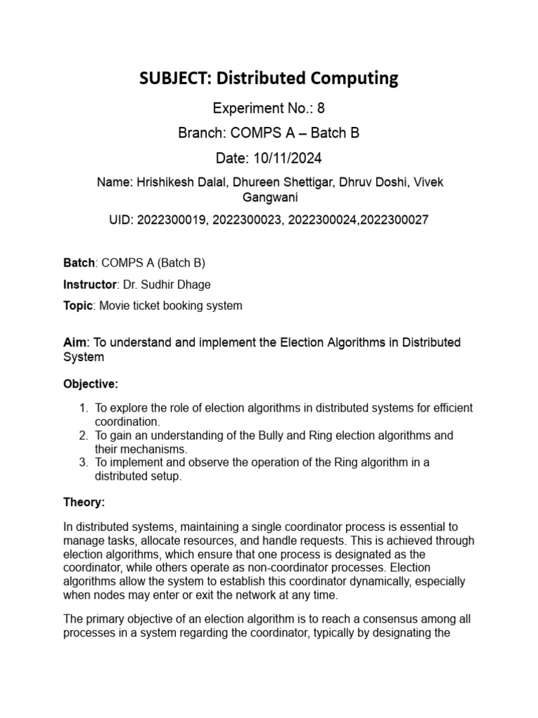 DC Exp 8 Election Algorithms | PDF | Distributed Computing | Computer Engineering