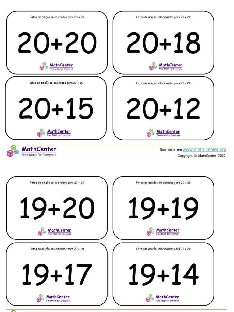 Addition Facts To 20 Plus 20 Selection | PDF