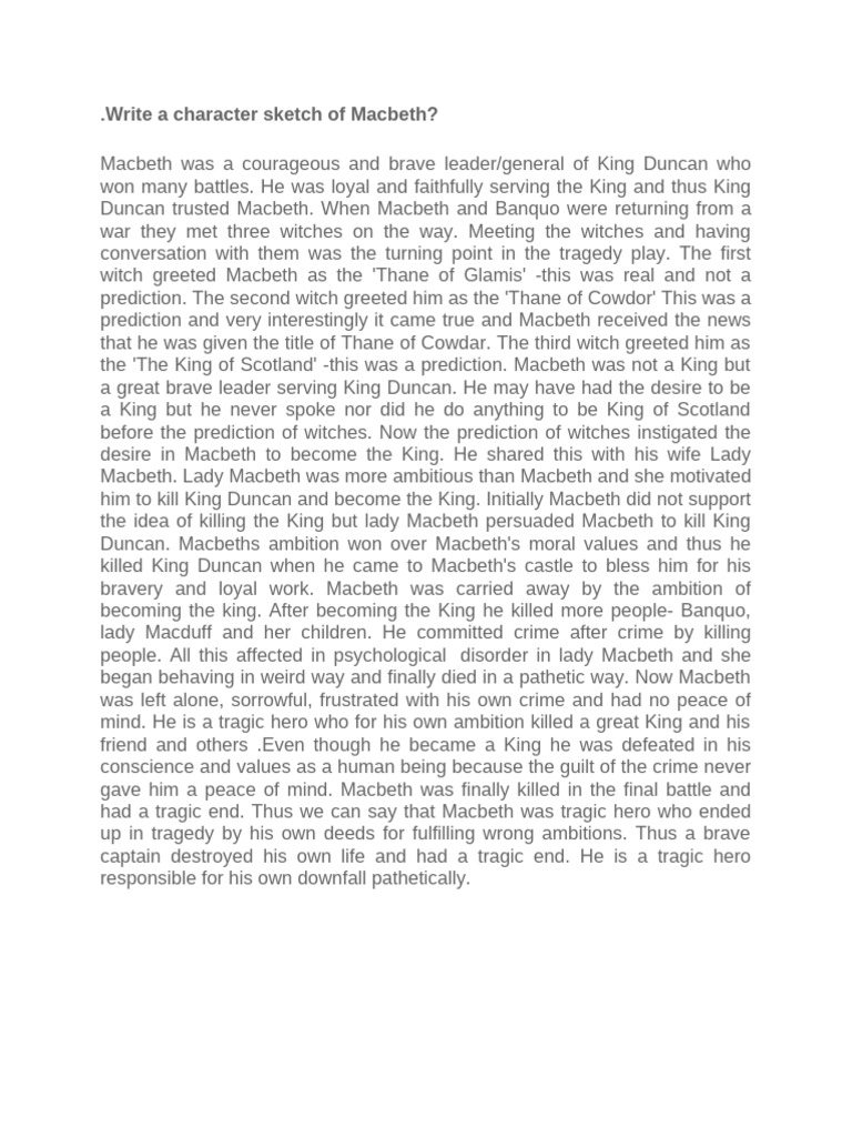 Macbeth Character Analysis | PDF | Macbeth | Twelfth Night