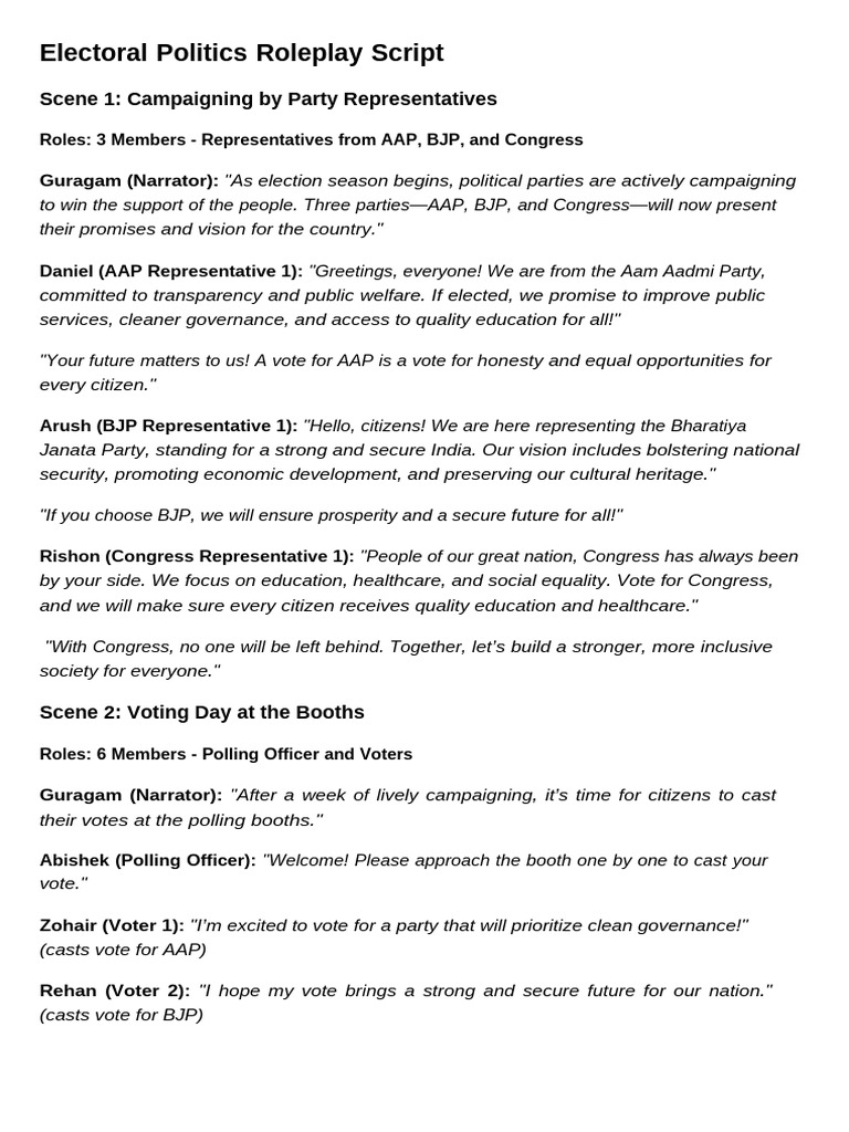 Electoral Politics RolePlay Revised Script | PDF | Voting | Elections
