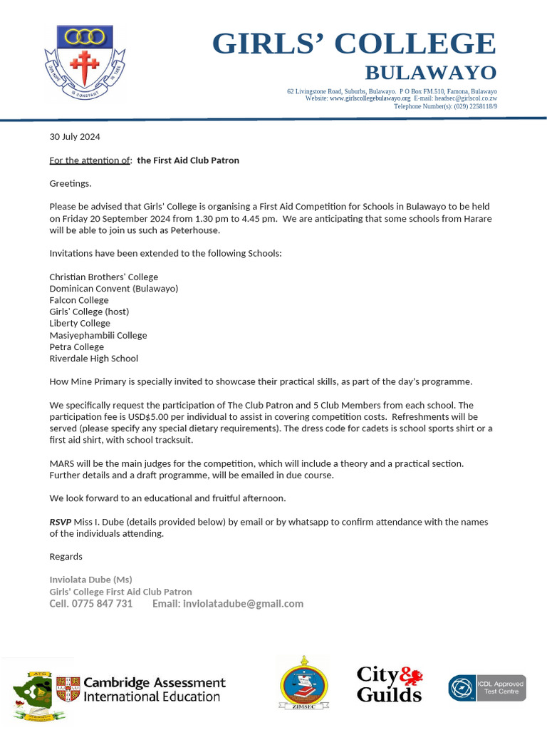 First Aid Competition Invitational Letter | PDF | Wellness