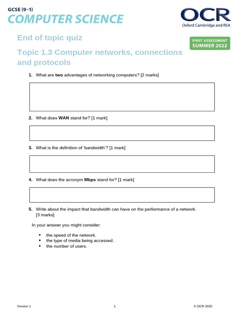 Networking Concepts Quiz | PDF | Computer Network | Peer To Peer