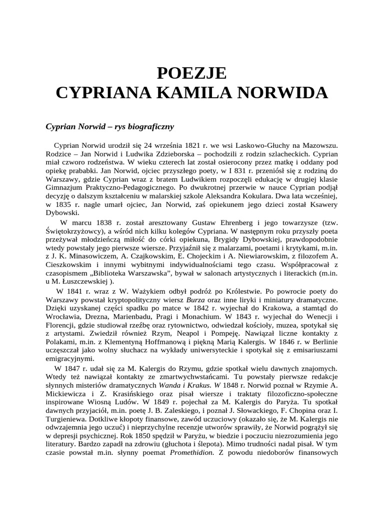 Poezje Cypriana Kamila Norwida | PDF