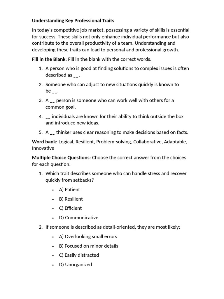 Essential Professional Traits for Success | PDF | Self-Improvement