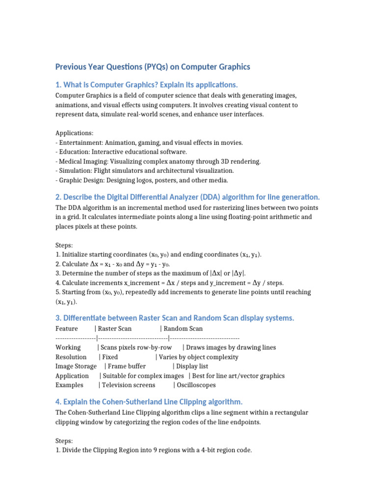 Computer_Graphics_PYQs | PDF | Computer Graphics | Graphics
