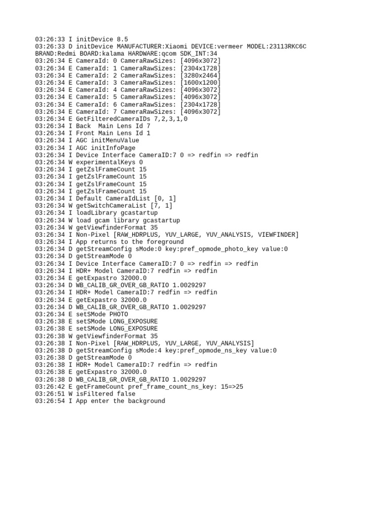 Xiaomi Camera Debug Log | PDF | Computers | Technology & Engineering