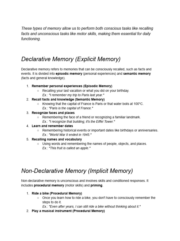 Unit 6 - Declarative and Non-Declarative Memory | PDF | Memory ...