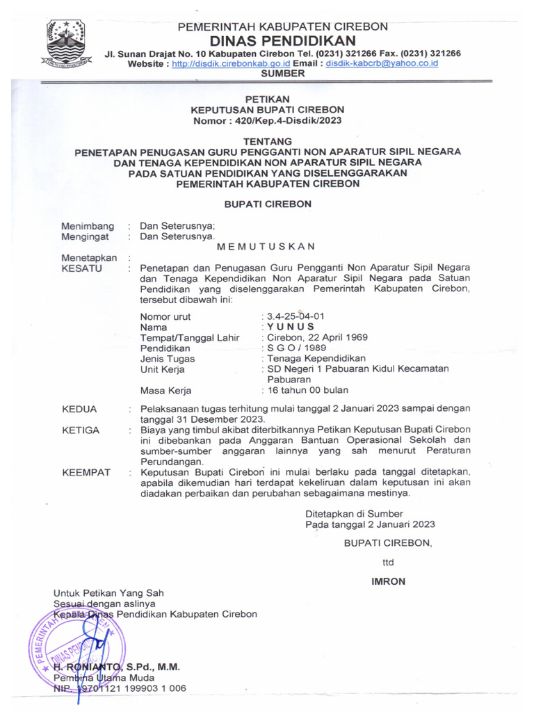 SK 2023 Pa Yunus Petikan | PDF