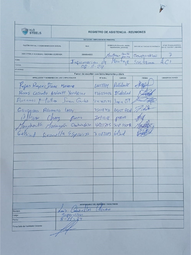 Hoja Firmada de Informacion Recibida H2o Steels | PDF