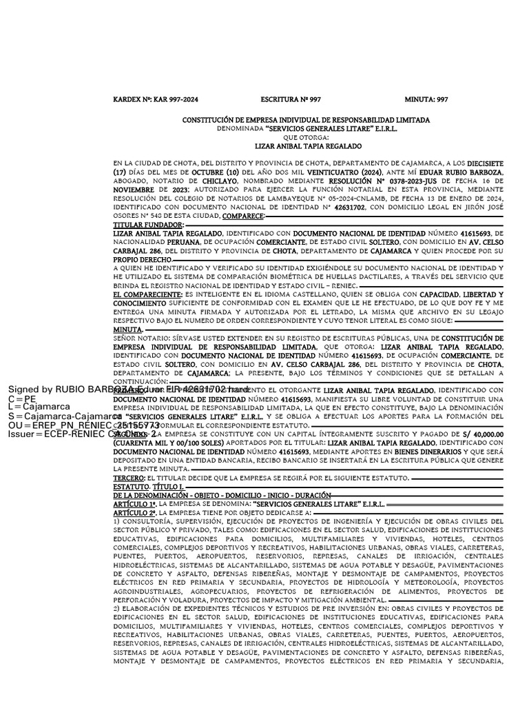 Signed by RUBIO BARBOZA Eduar FIR 42631702 Hard C Pe L Cajamarca S ...