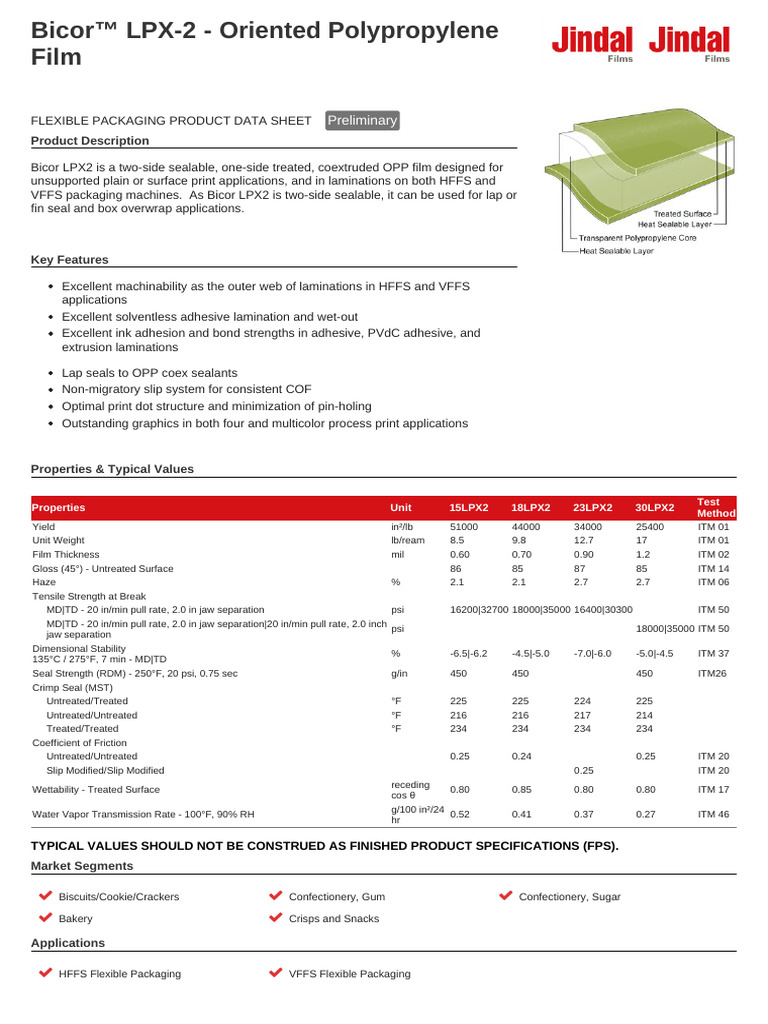 Bicor™ LPX-2 - Oriented Polypropylene Film | PDF | Lamination | Materials