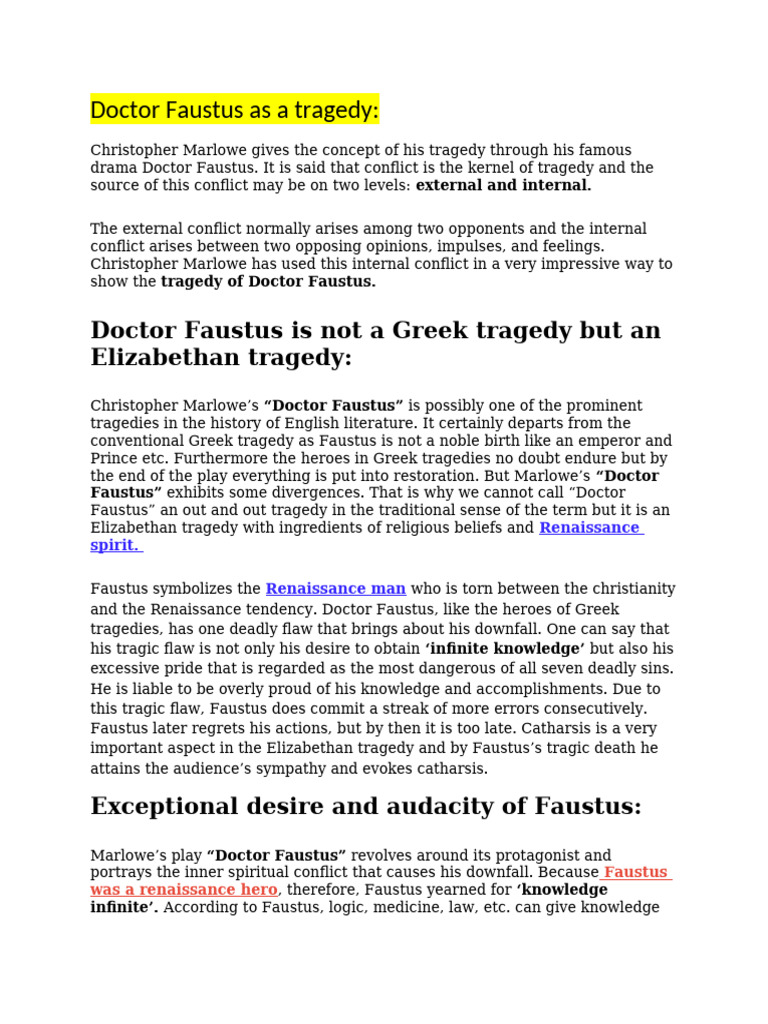 Doctor Faustus As A Tragedy | PDF | Tragedy | Knowledge