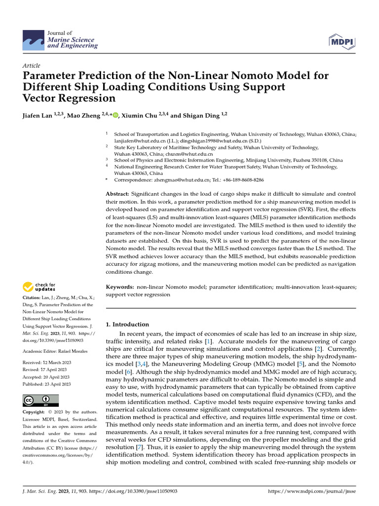 Parameter Prediction of The Non-Linear Nomoto Mode | PDF | Support ...