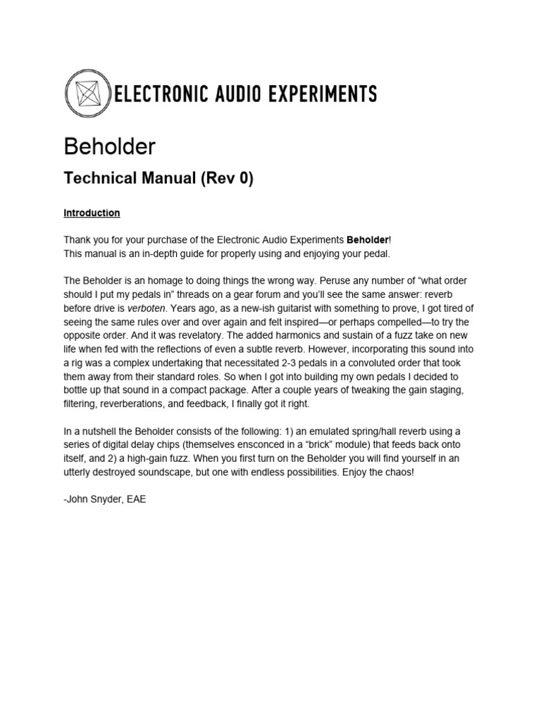 Beholder Technical Manual | PDF | Signal Processing | Sound Technology