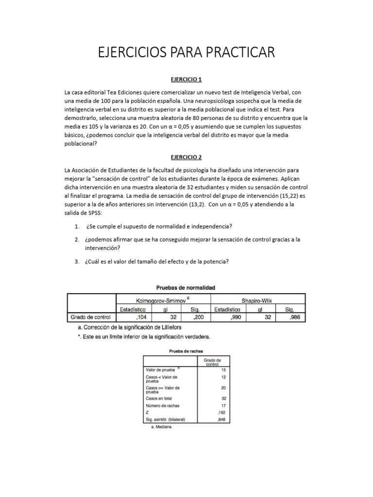 EJERCICIOS PARA PRACTICAR Estadíst | PDF | Spss | Inteligencia