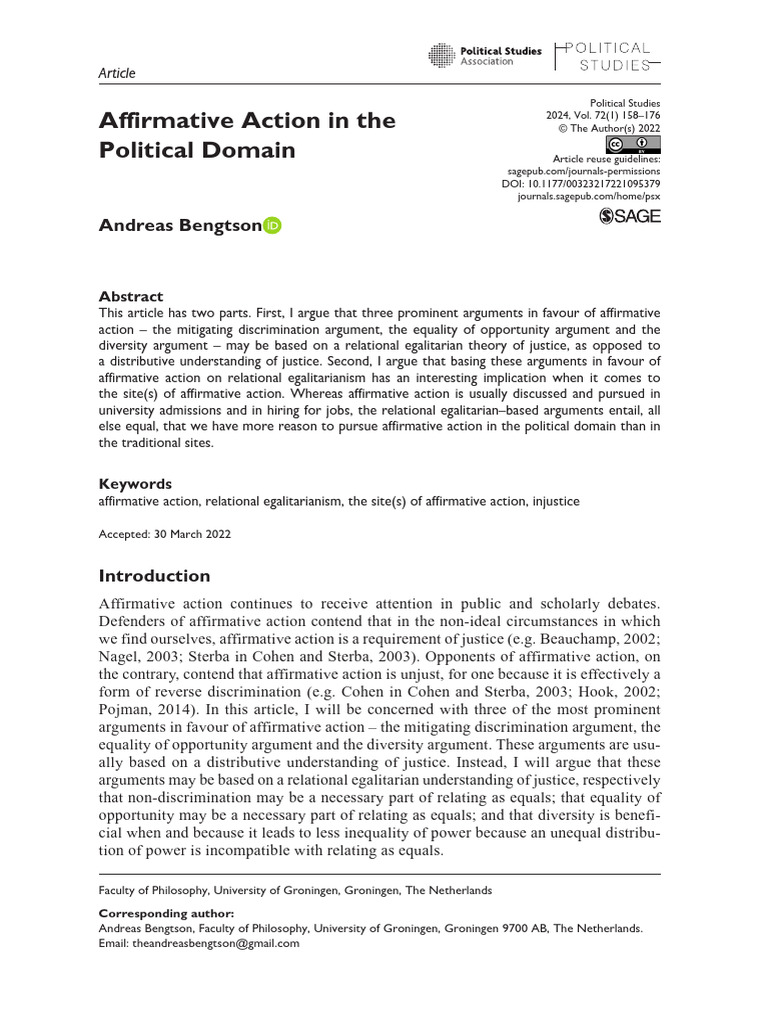 Relational Egalitarianism and Affirmative Action | PDF | Equal ...
