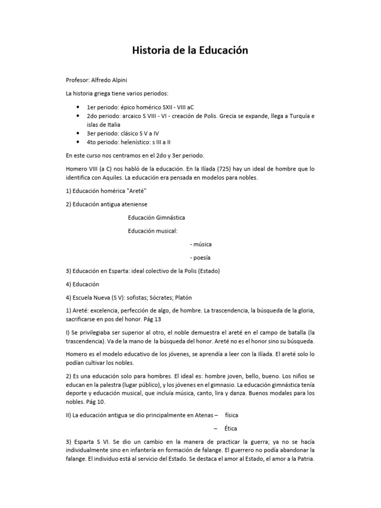 Historia Educacion Apuntes Pdf Platón Edades Medias