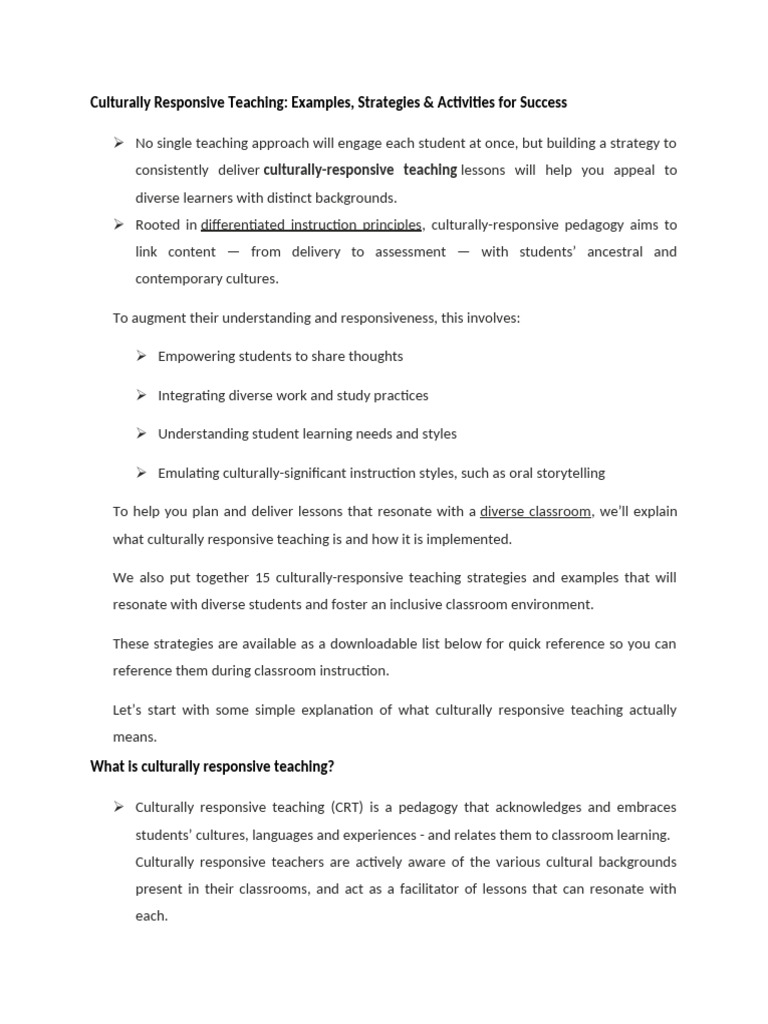 Culturally Responsive Teaching Strategies | PDF | Learning | Pedagogy