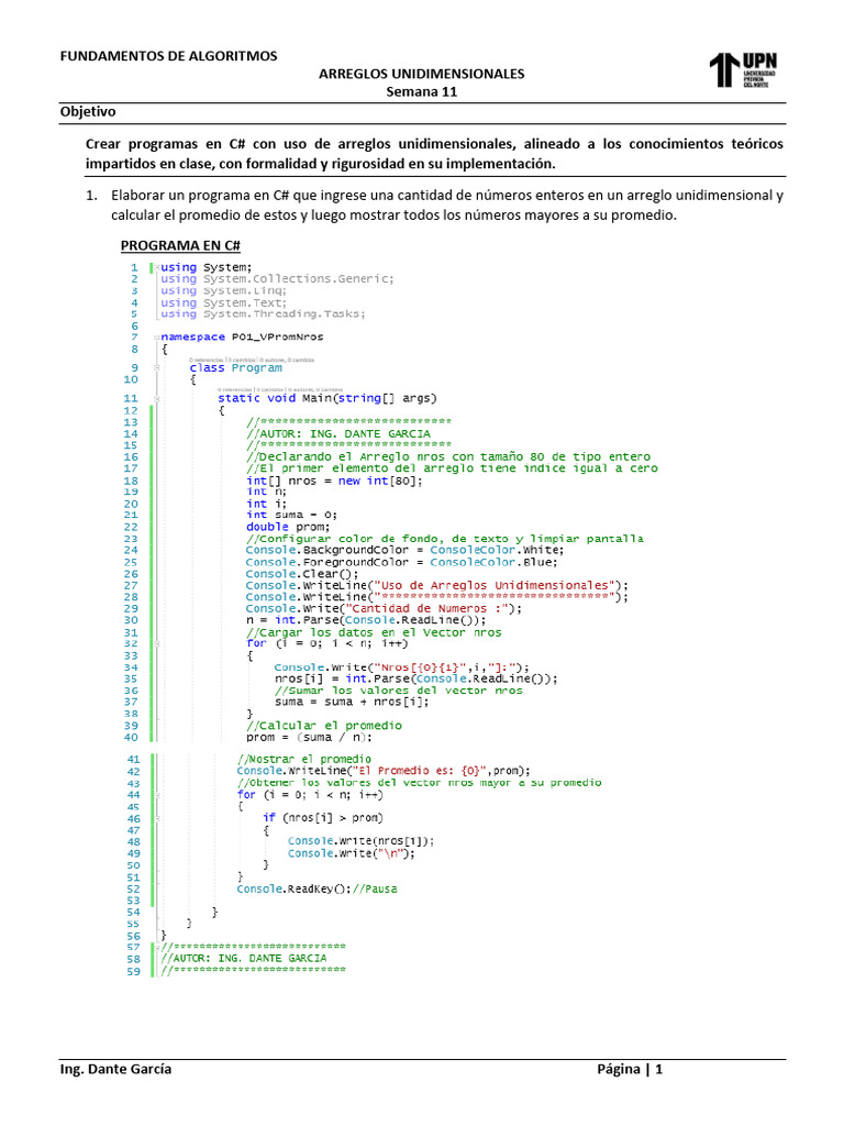 JP-LFAL-Sem11 Ejercicios Con Arreglos Unidimensionales | PDF | Algoritmos | C Sharp (lenguaje de ...