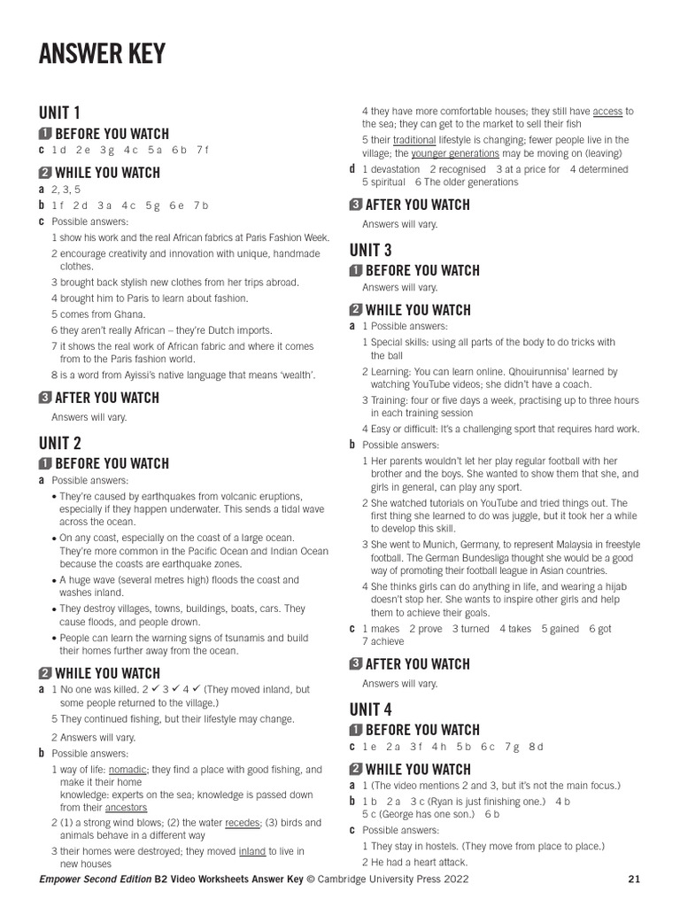 Empower Upper Intermediate Video Activity Sheet Answer Key | PDF | Tsunami