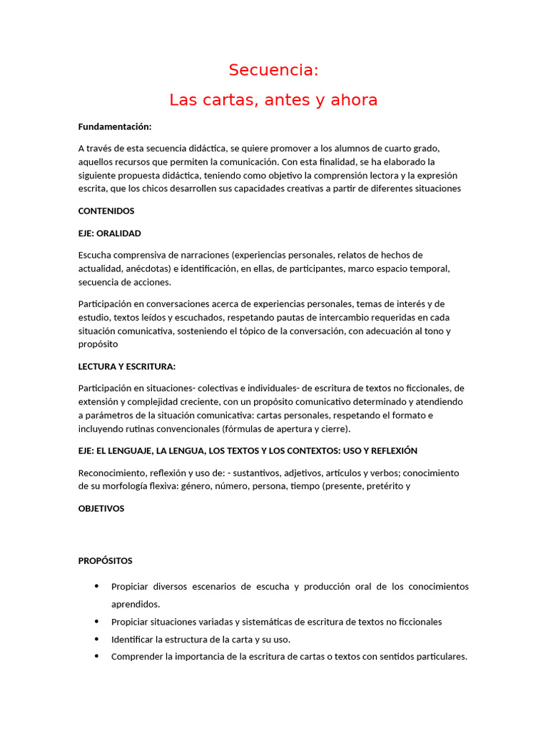 Secuencia Didáctica: La Carta en 4to Grado | PDF | Verbo | Chat en linea