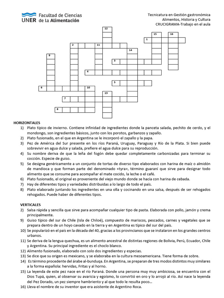 Crucigrama de Gastronomía y Cultura | PDF | Preparación de comida y ...
