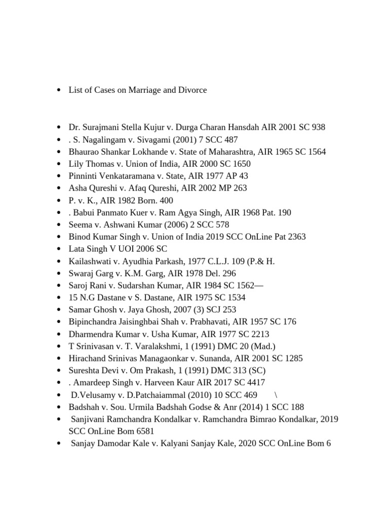 List of Cases Family Law | PDF