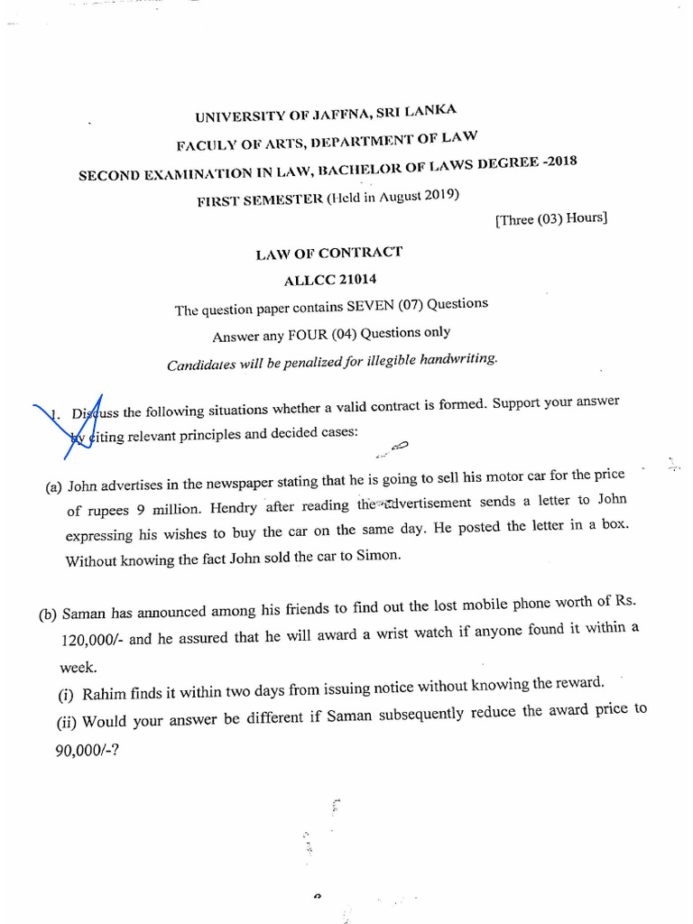 Contract Law Paper 2019 - 231122 - 201104 | PDF