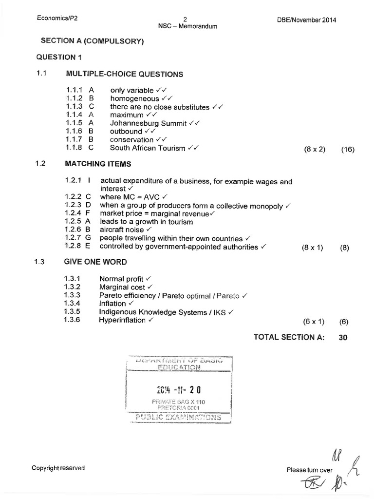 Economics P2 Nov2014 Eng Memo | PDF