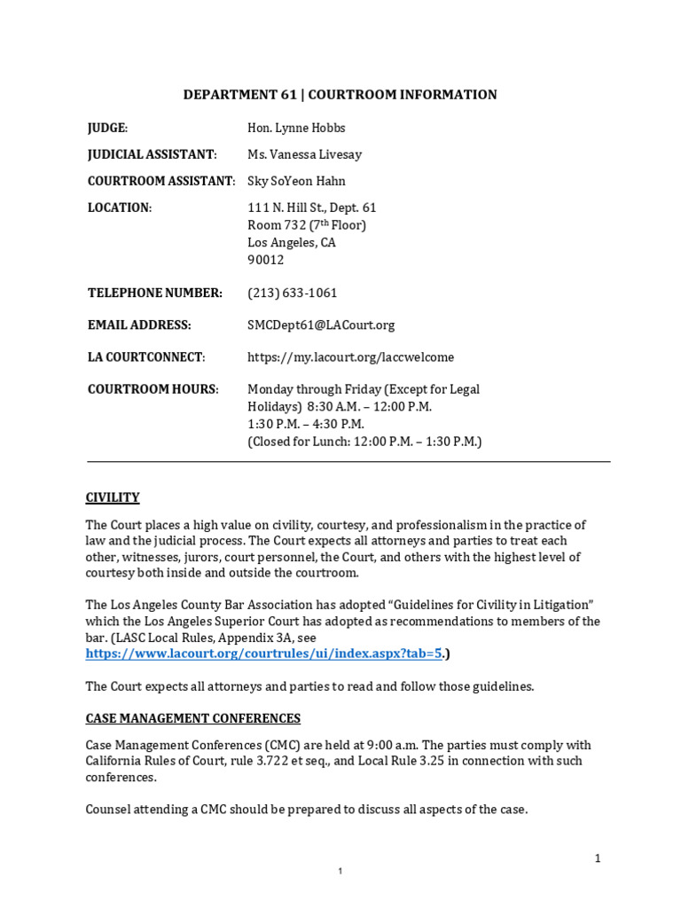 Department 61 Rules | PDF | Discovery (Law) | Ex Parte