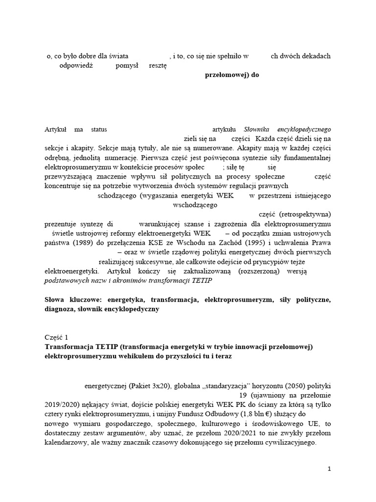 Polska Transformacja TETIP Do Elektroprosumeryzmu. Jan Popczyk | PDF