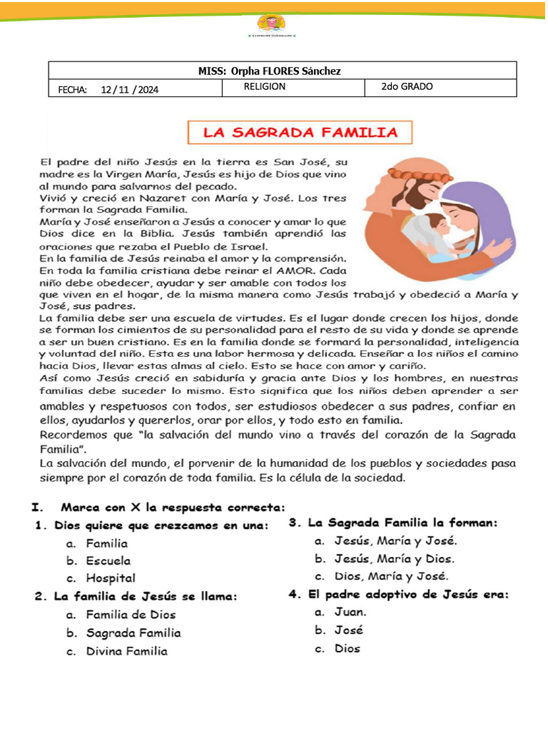 Informe Religión 2do Grado | PDF