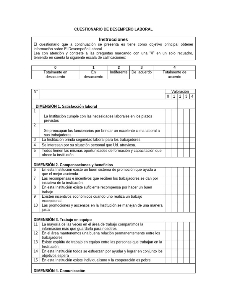 Cuestionario de Desempeño Laboral - Colab | PDF | Institución | Evaluación de desempeño