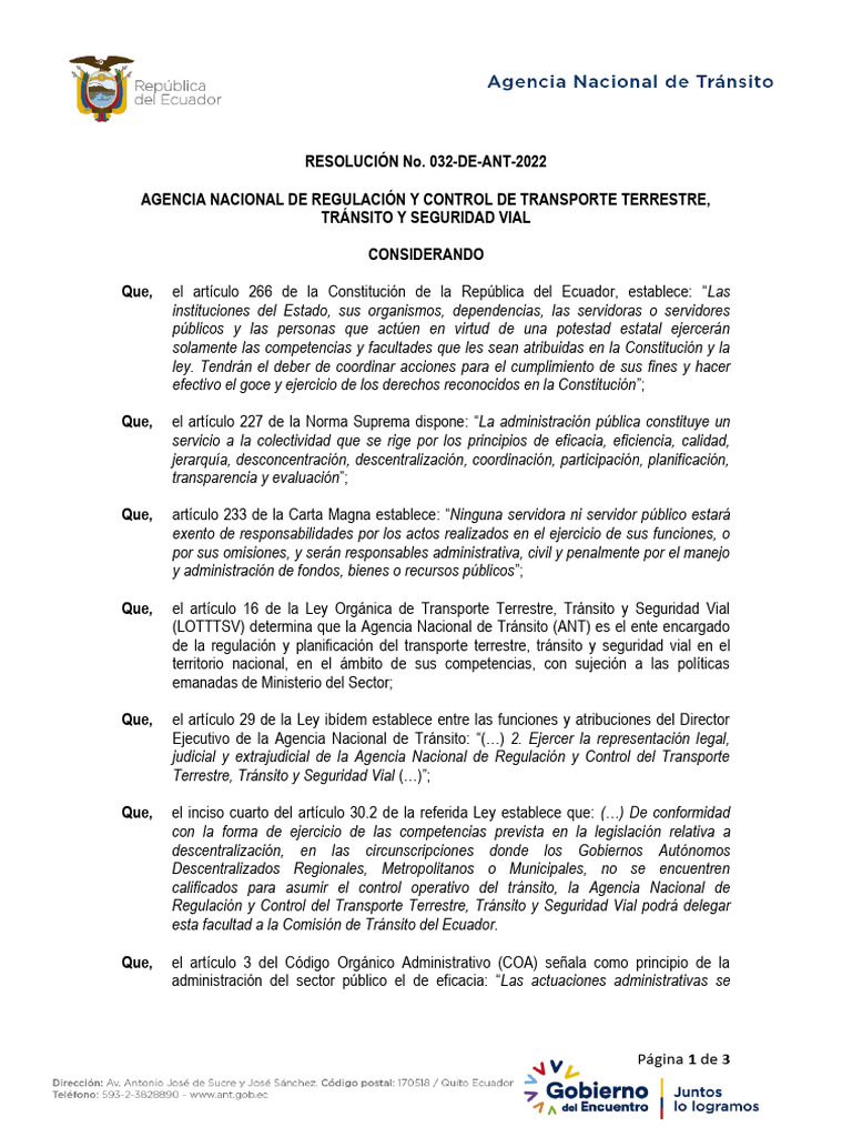 RESOLUCIÓN No. 032-DE-ANT-2022 Agencia Nacional de Regulación Y Control ...