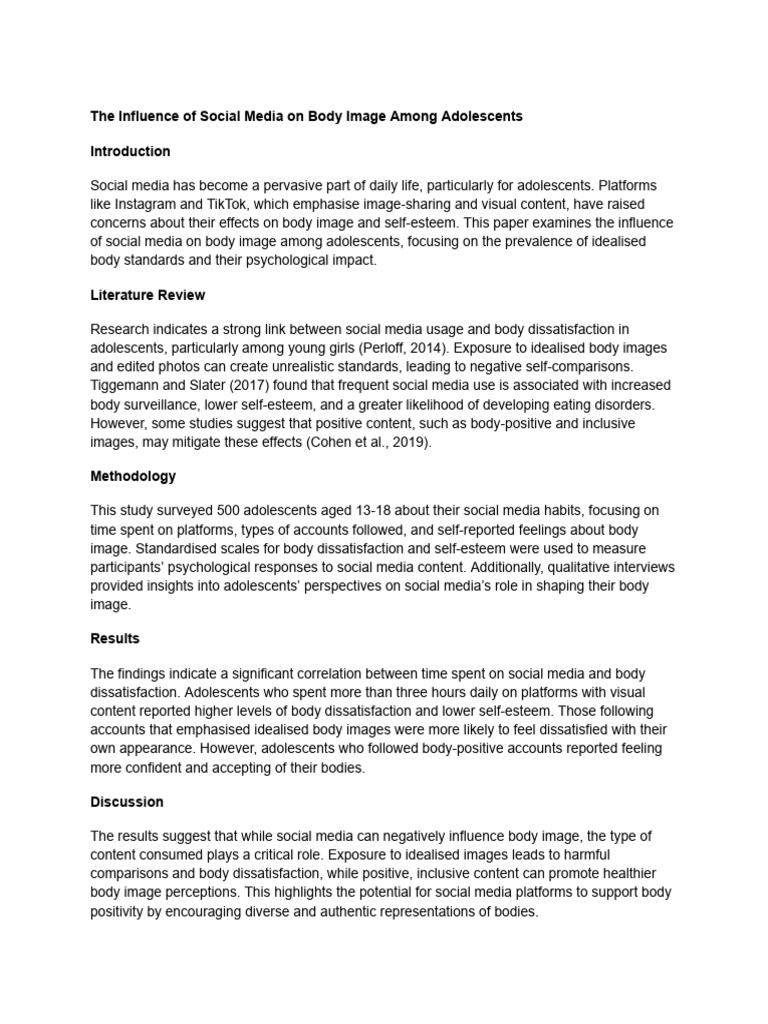 The Influence of Social Media On Body Image Among Adolescents | PDF ...