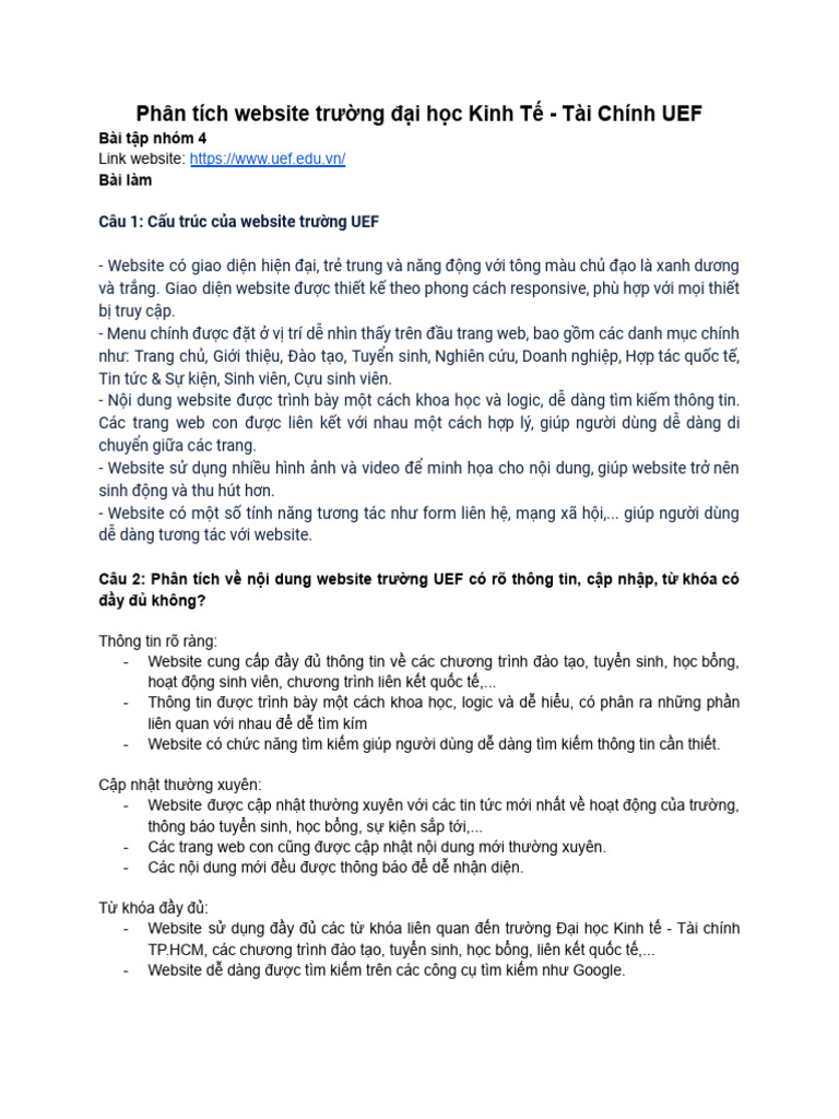 Nhóm 4 - Phân Tích Website UEF | PDF