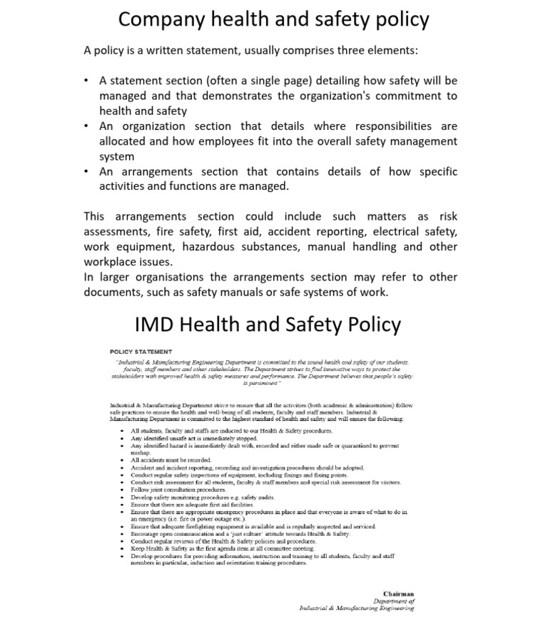 6 - Organizational Health and Safety Policy Framework | PDF