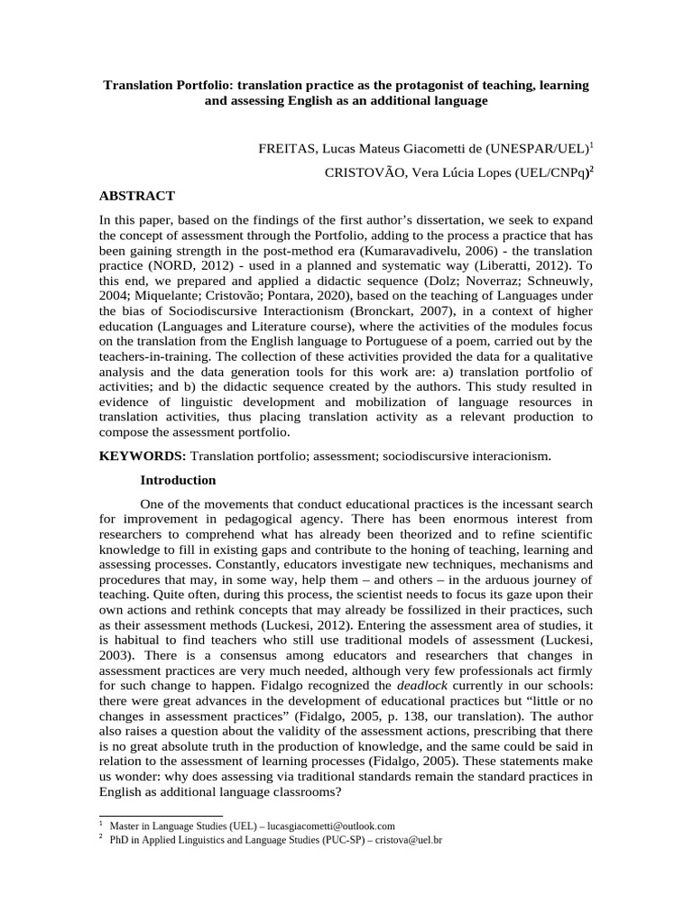 Translation Portfolio in Language Assessment | PDF | Translations ...