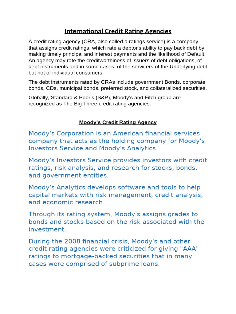 International Credit Rating Agencies | PDF | Credit Rating | Bond ...