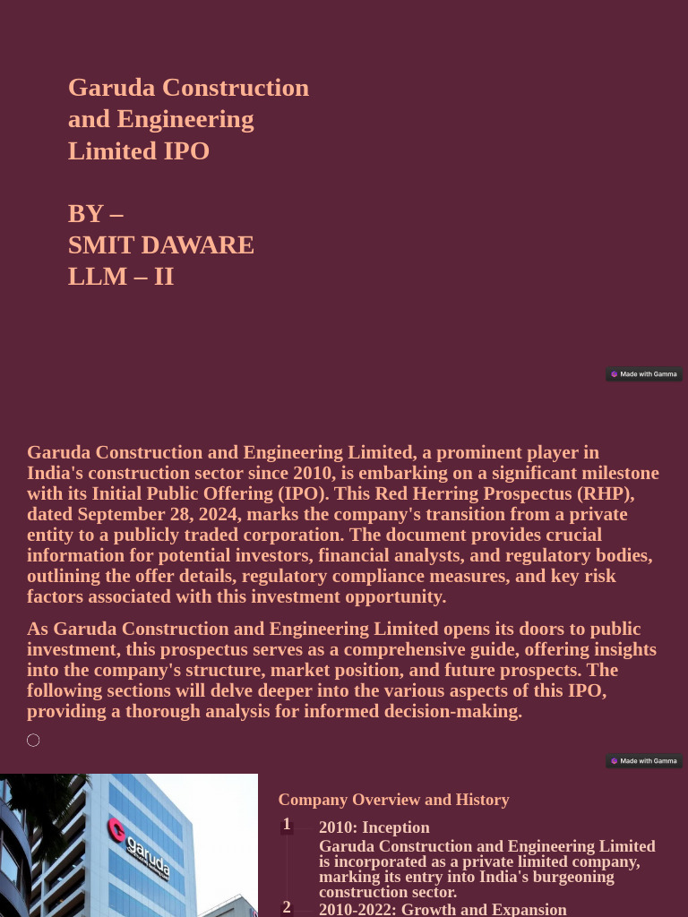Garuda Construction and Engineering Limited Initial Public Offering ...