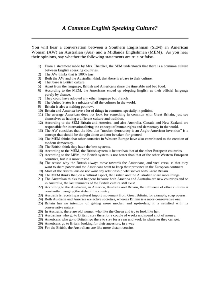A Common English Speaking Culture | PDF | Australia