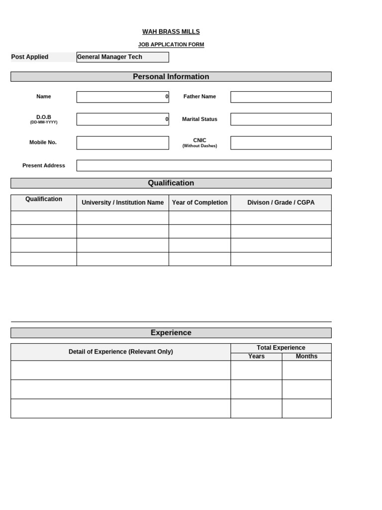 Job Application Form 22 2024 | PDF