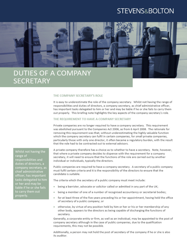Understanding the Company Secretary's Role | PDF | Fiduciary | Civil ...