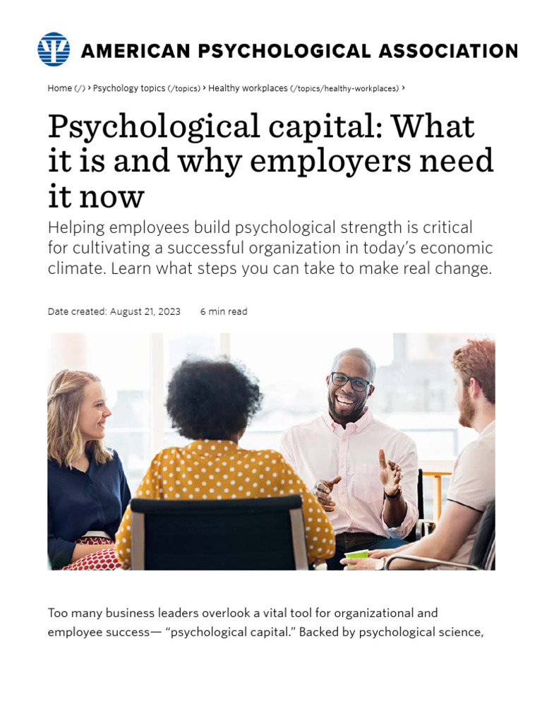 Psychological Capital - What It Is and Why Employers Need It Now | PDF ...