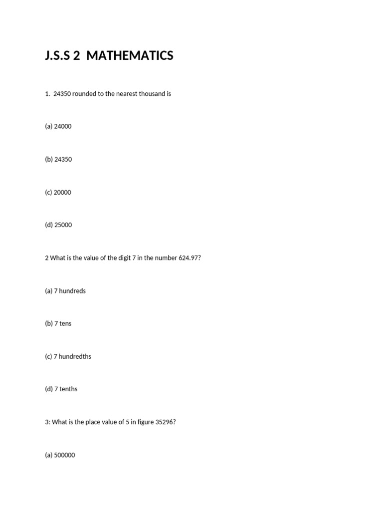 J.S.S 2 Mathematics and Science Questions | PDF | Heat Transfer | Heat