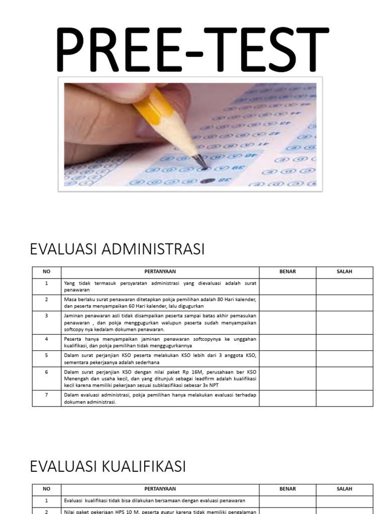 Evaluasi Pree-Test Administrasi Tender | PDF | Bisnis