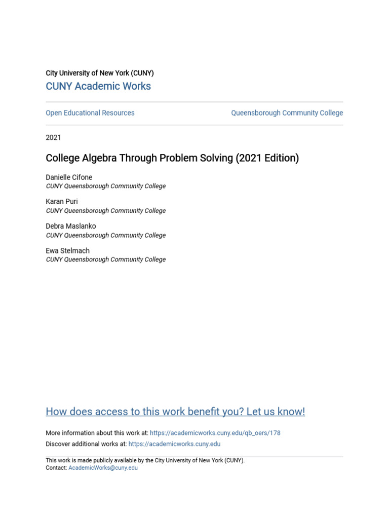 College Algebra Through Problem Solving (2021 Edition) | PDF | Factorization | Exponentiation