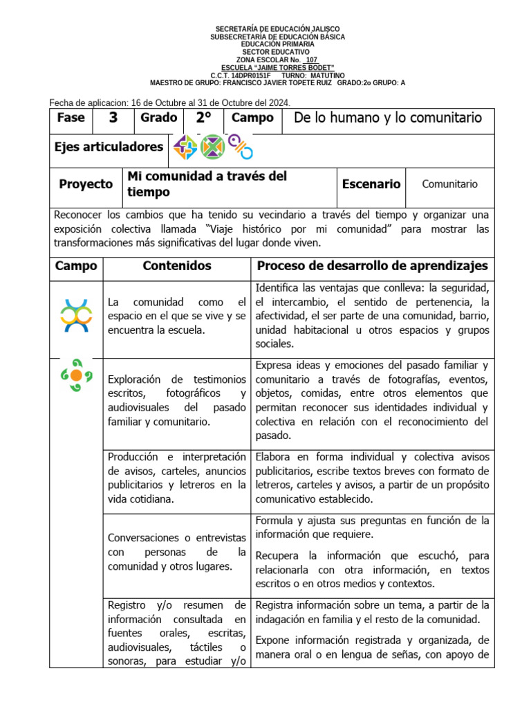Proyecto Mi Comunidad A Través Del Tiempo | PDF | Educación primaria ...