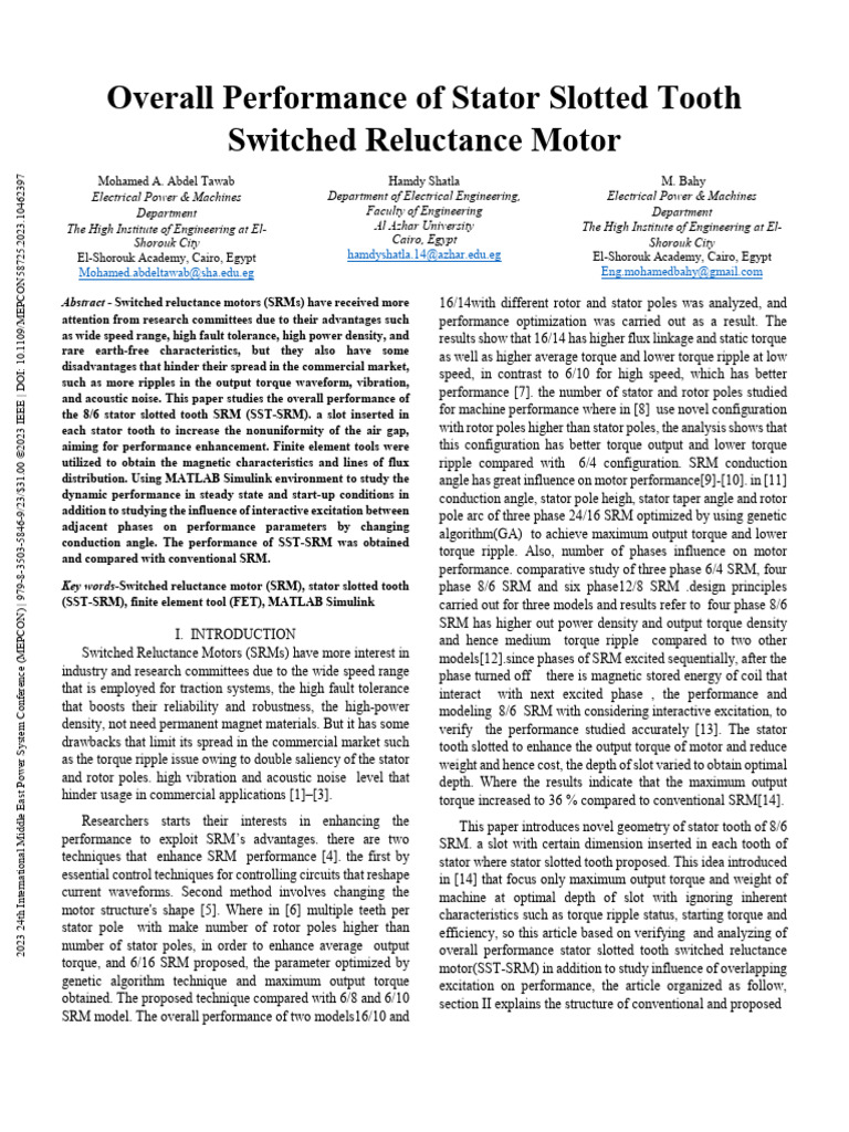 Stator Slotted Tooth SRM Performance | PDF | Electric Motor | Electricity